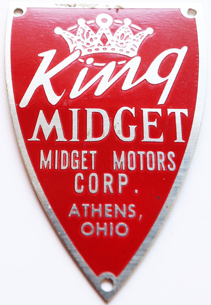Emblem „King Midget - Midget Motors Corp. - Athens, Ohio“ aus den 50er ...